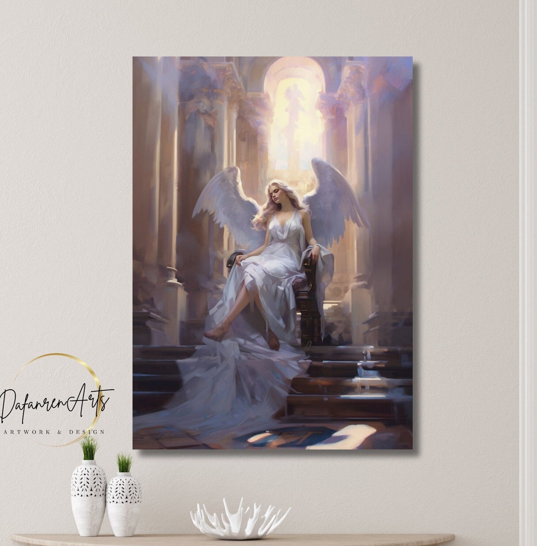 Angel on Throne Canvas Print Wall Art for Living Room Impressionism ...