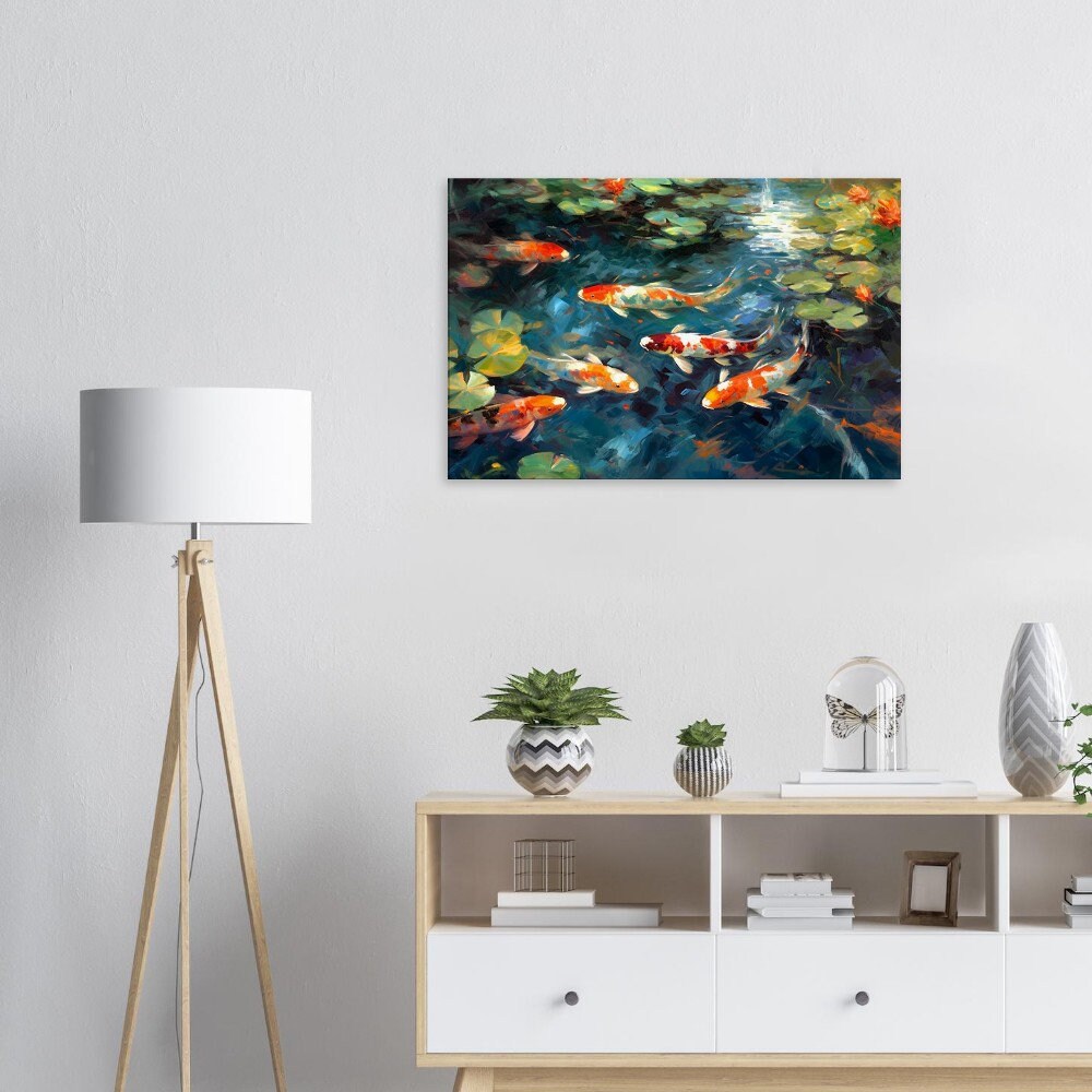Koi Fish Pond Canvas Print Wall Art Impressionism Style Koi Fish Art ...