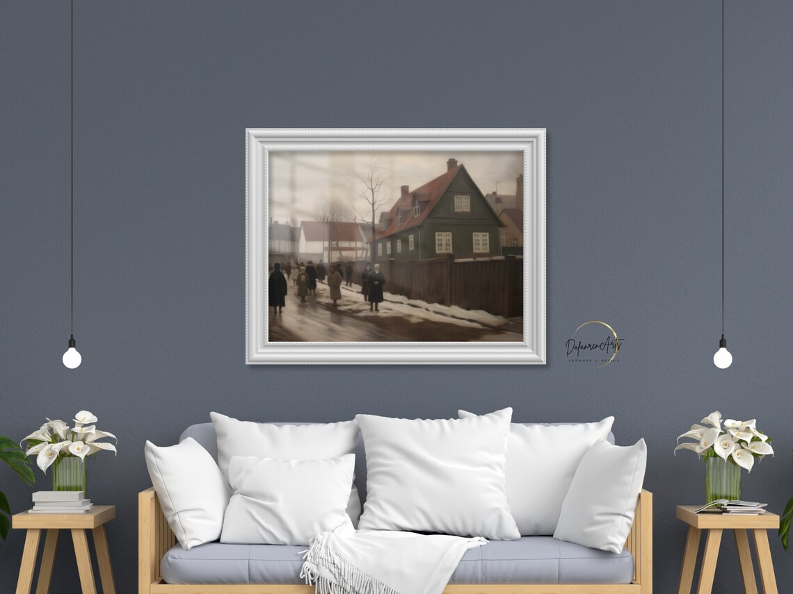 Neighborhood Stroll Printable Wall Art - Muted Color Houses Building ...
