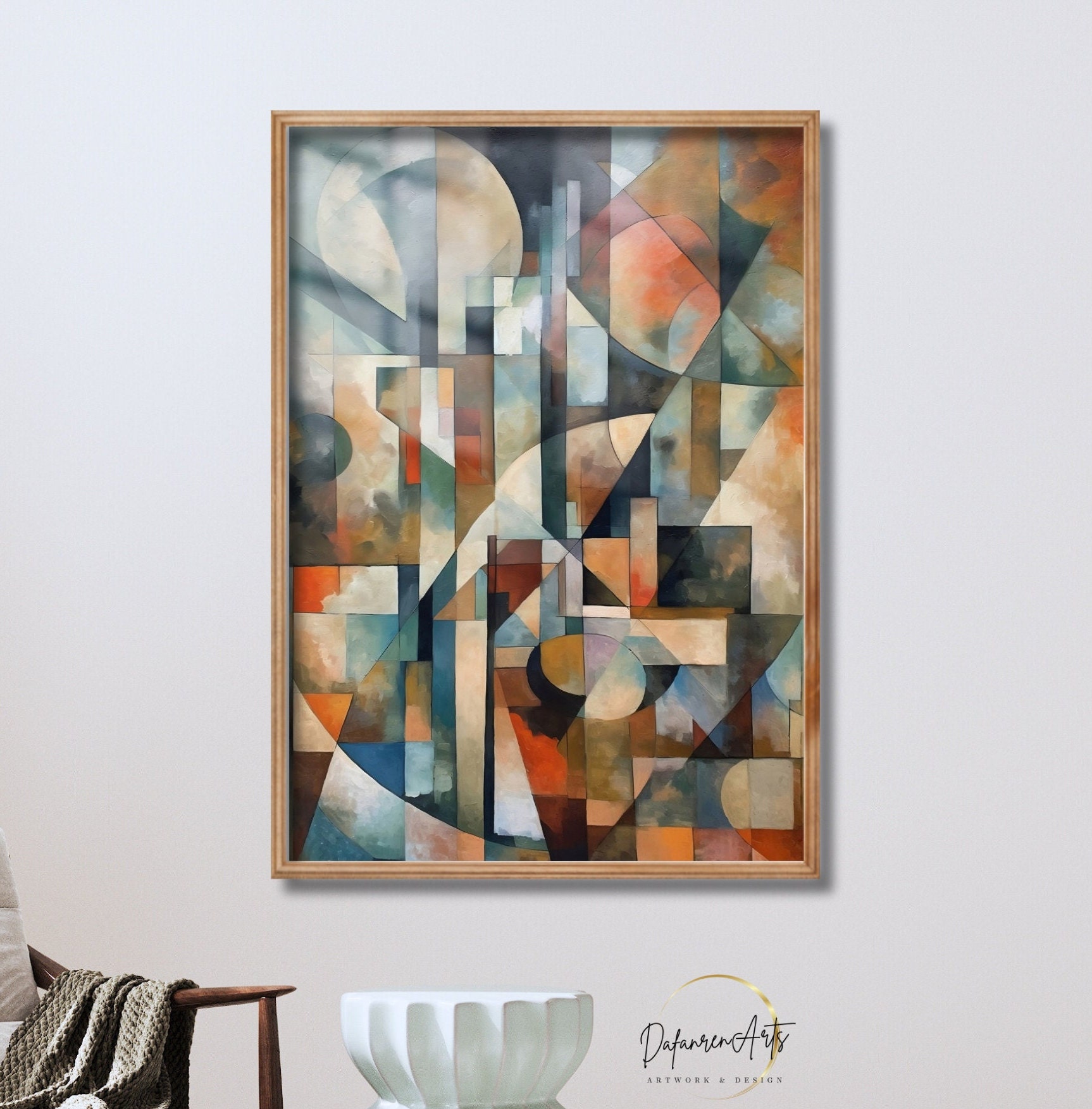 Abstract Muted Color Cubism Printable Wall Art - Cubism Style Art Soft ...