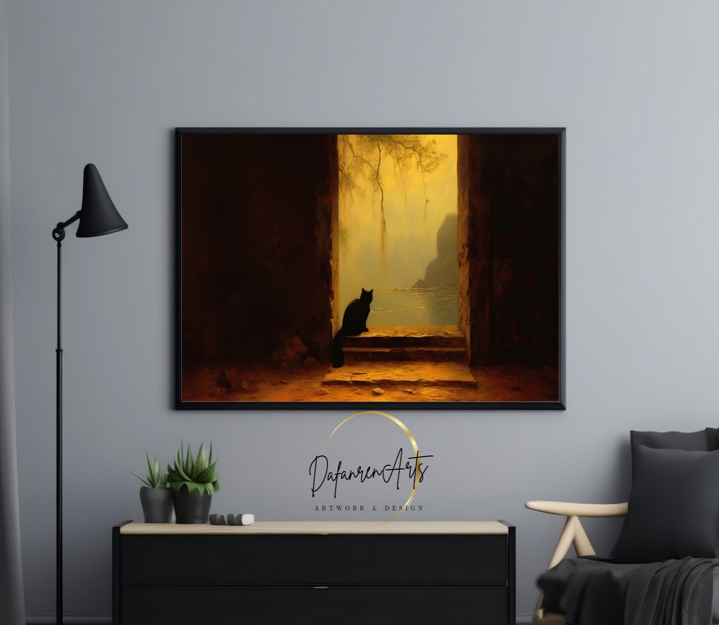 Black Cat Moody Printable Wall Art for Living Room Impressionism Moody ...