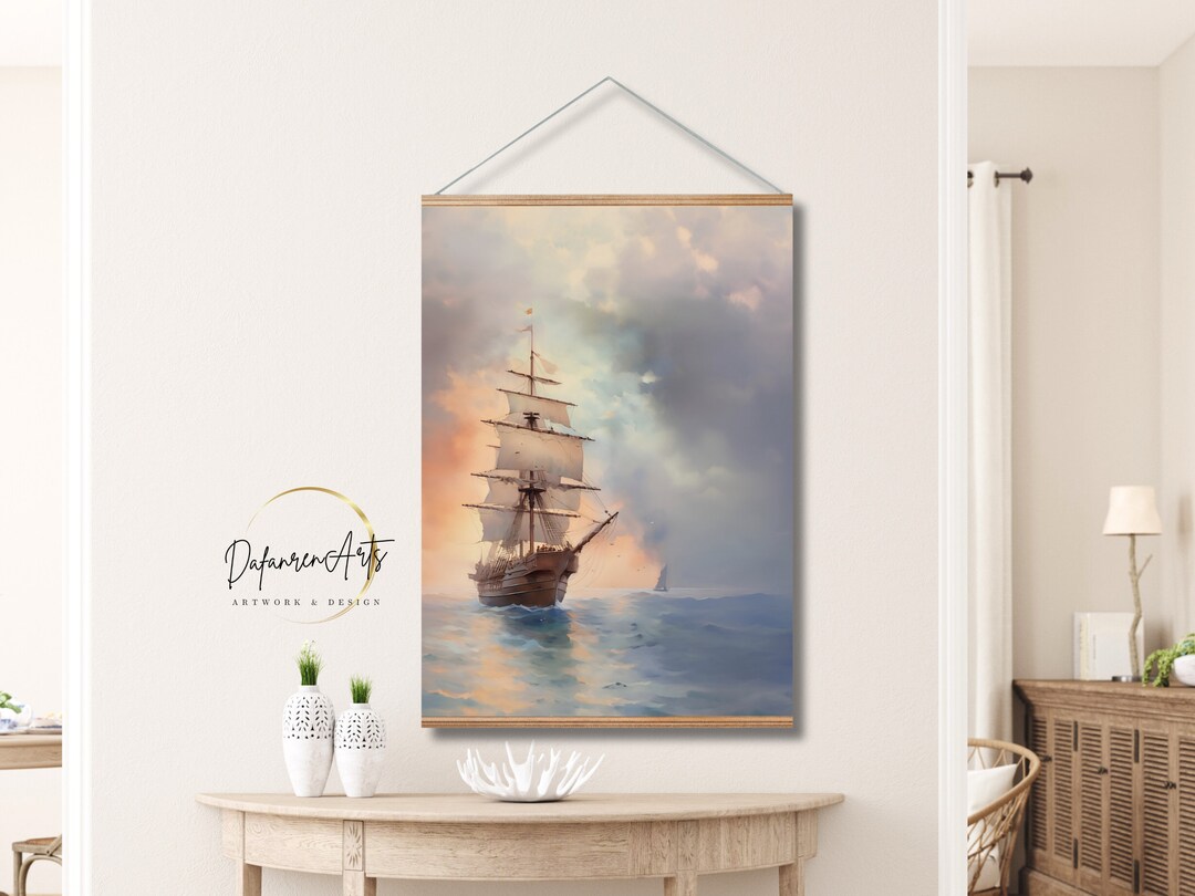 Sailing Ships Premium Matte Paper Poster With Hanger Pastel Color ...