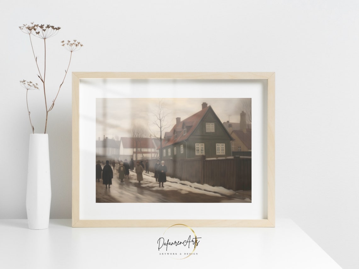 Neighborhood Stroll Printable Wall Art - Muted Color Houses Building ...