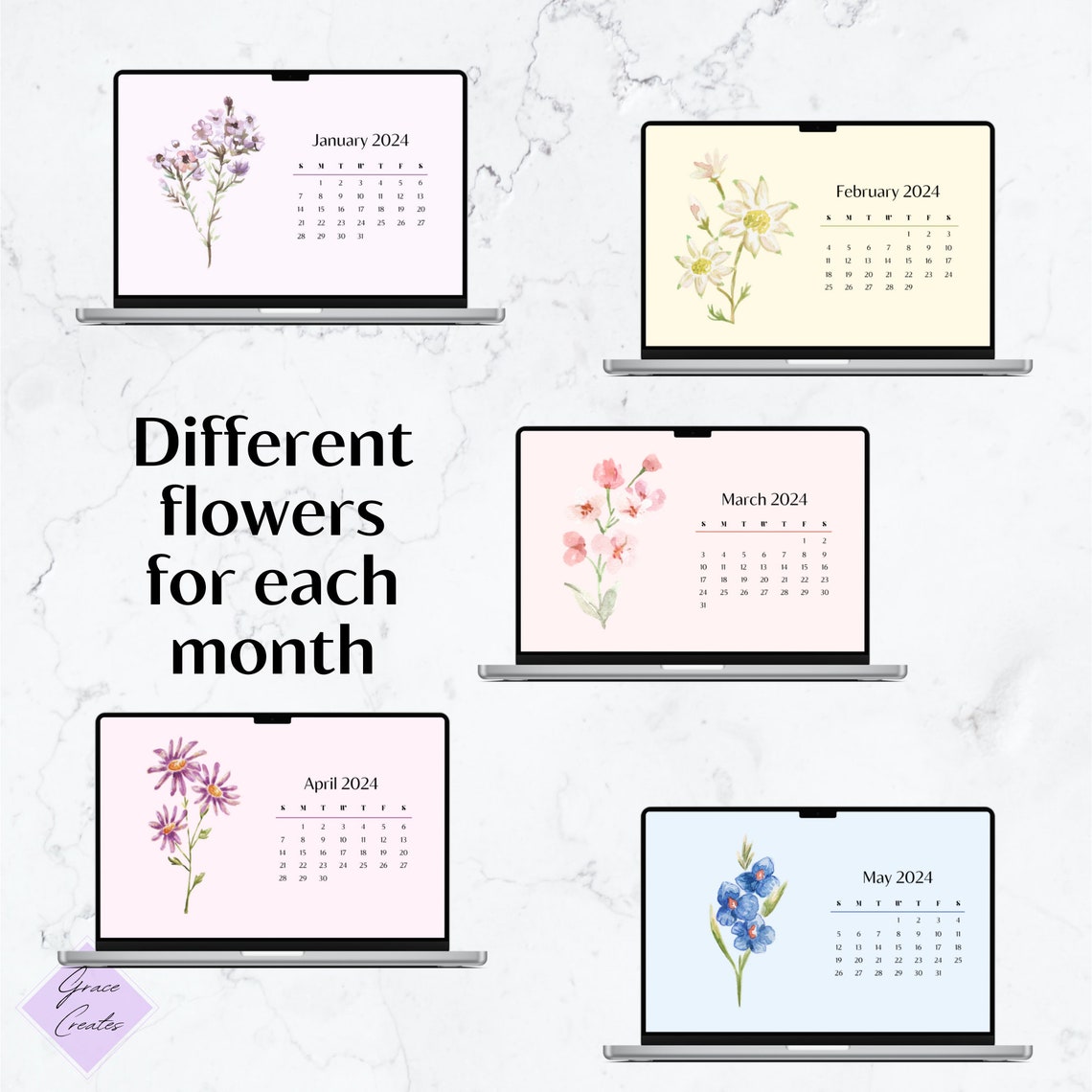 Floral 2024 Calendar Wallpaper, Calendar, Floral Wallpaper, Laptop ...
