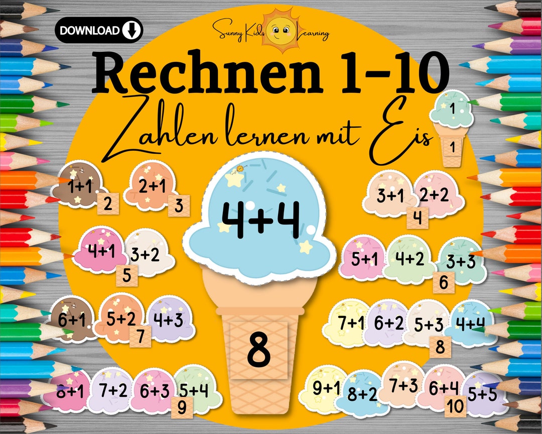 Rechnen Lernen, Zahlen 1-10, Eis Zum Lernen, Rechnen Frühförderung ...