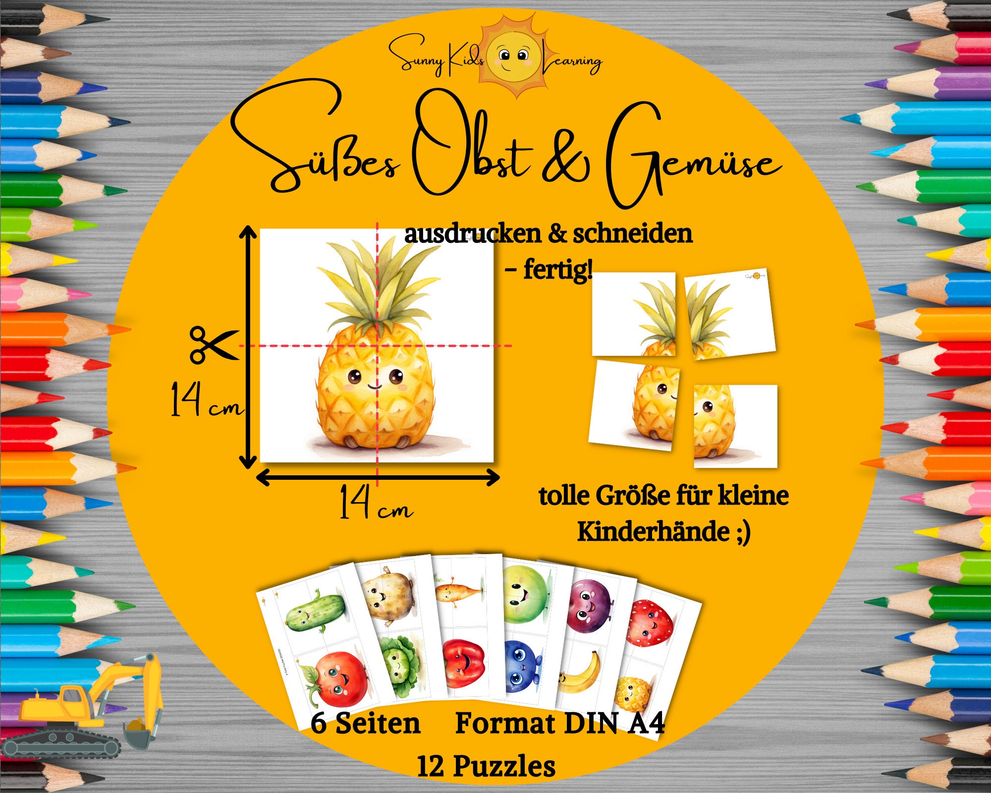 Obst Gemüse Puzzle 12er Set, Obst Lernen Motorikkarten, Kleinkind ...