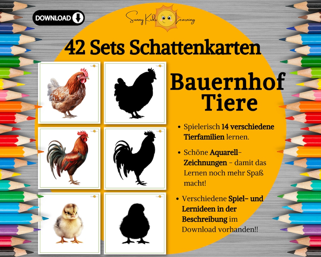 Bauernhoftiere Schattenkarten, Tiere Lernen Pdf, Montessori Lernkarten ...