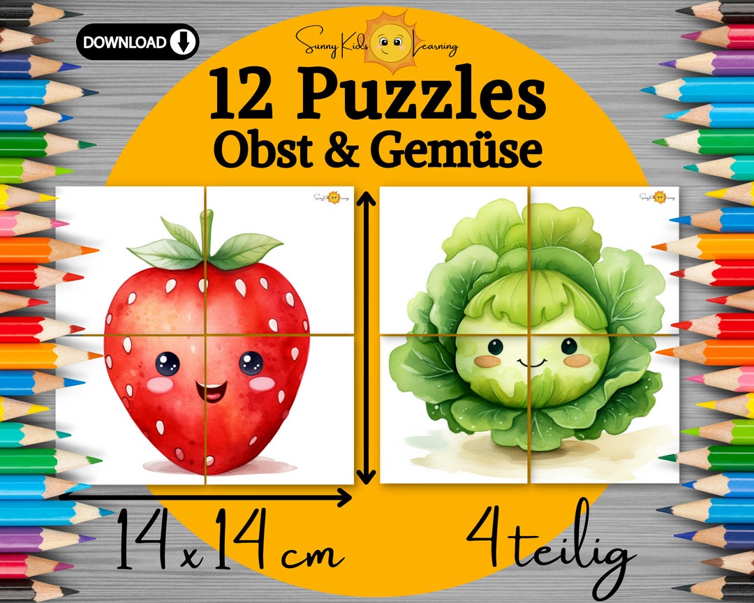 Obst Gemüse Puzzle 12er Set, Obst Lernen Motorikkarten, Kleinkind ...
