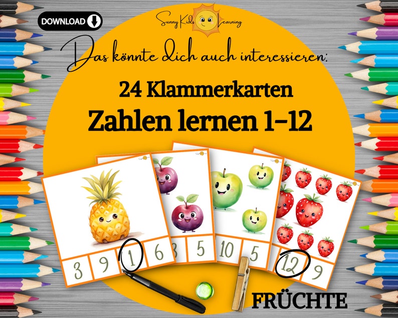 Obst Gemüse Puzzle 12er Set, Obst Lernen Motorikkarten, Kleinkind ...
