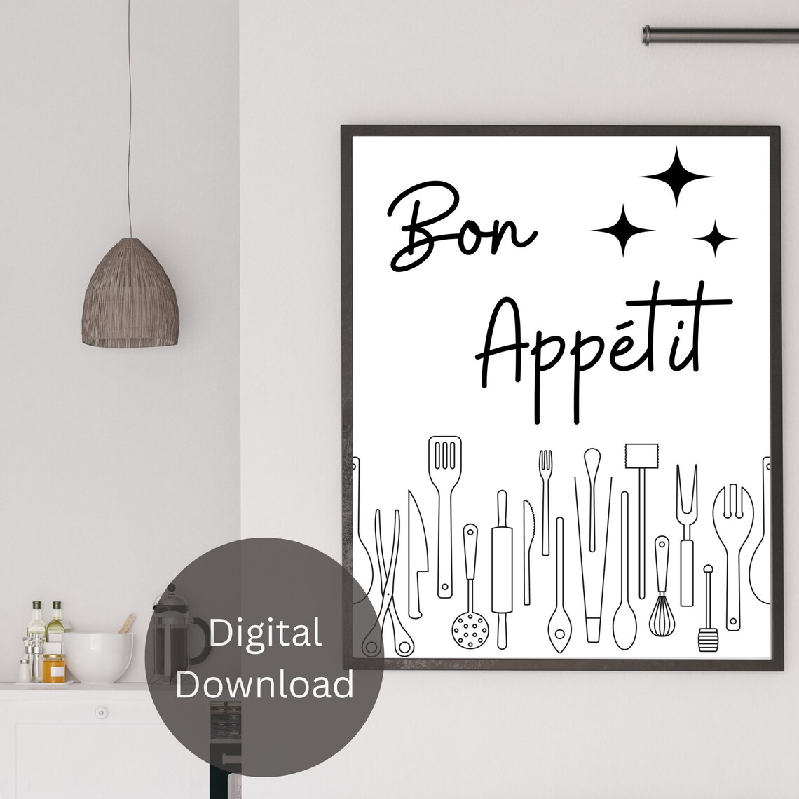 Bon Appetit Kitchen Wall Art Printable Dining Room Printable Kitchen ...