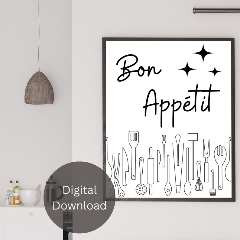 Bon Appetit Kitchen Wall Art Printable Dining Room Printable Kitchen ...