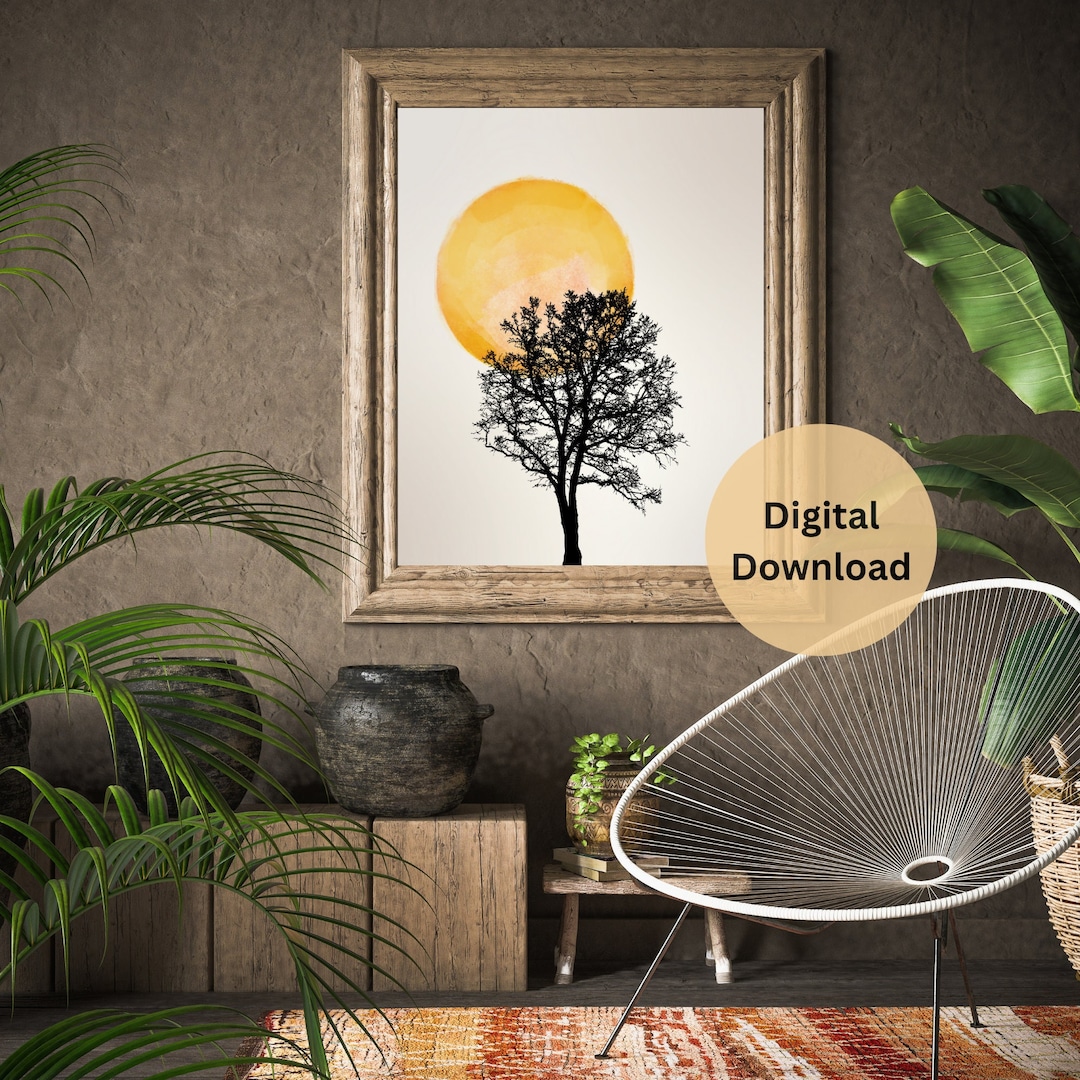 Tree and Sun Wall Art Tree Shadow Yellow Sun Wall Art Printable Digital ...