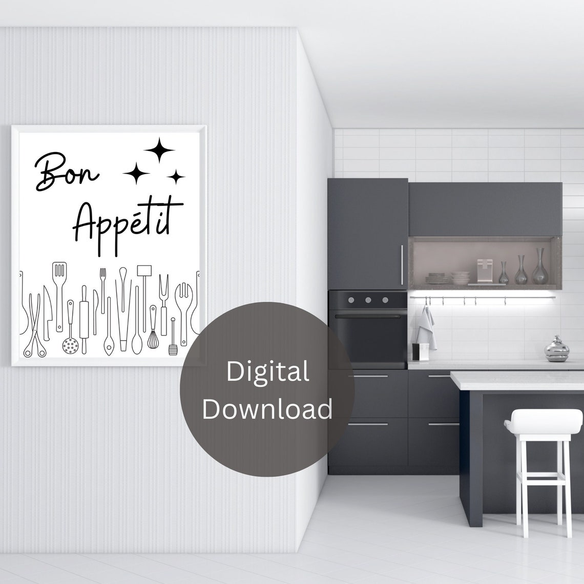 Bon Appetit Kitchen Wall Art Printable Dining Room Printable Kitchen ...