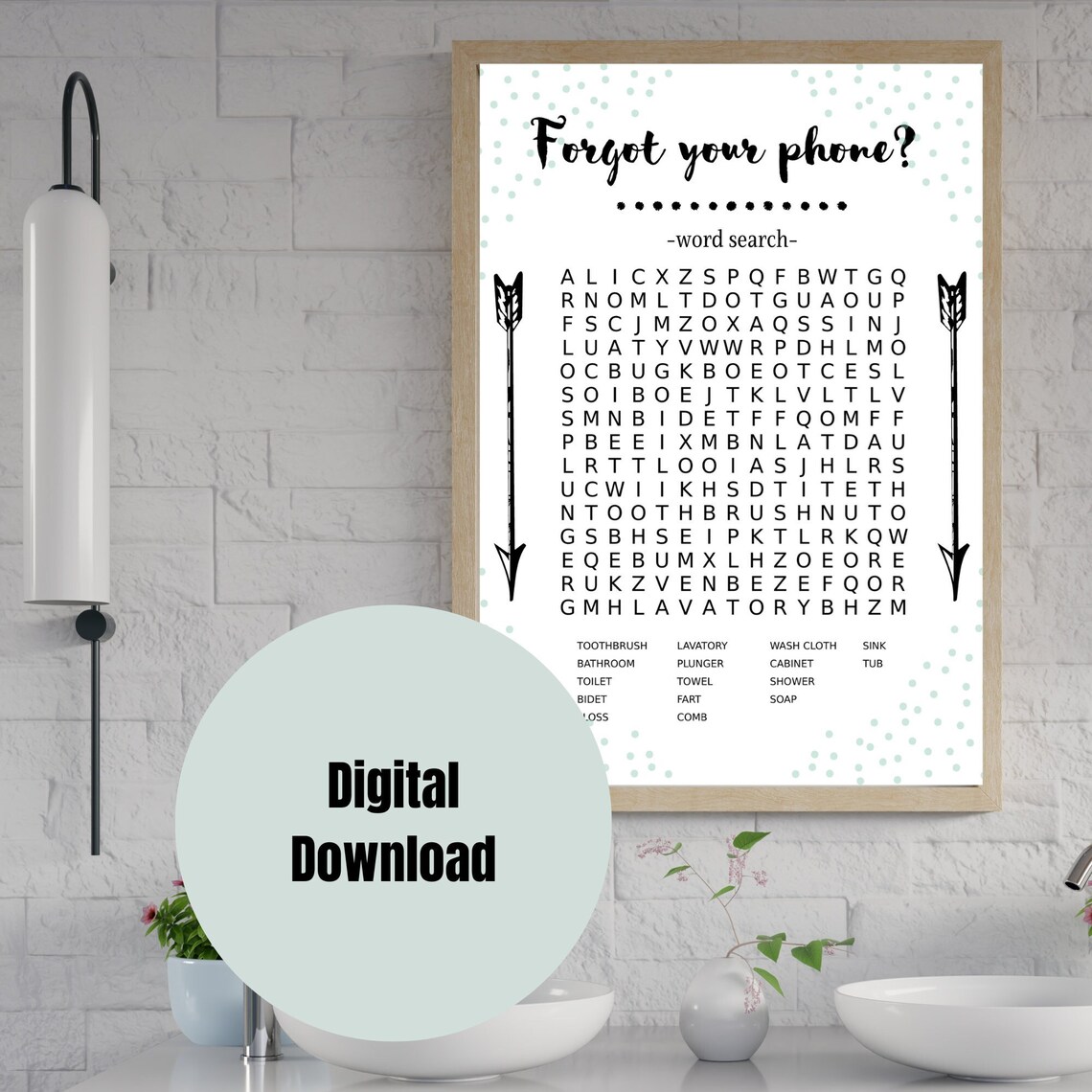 Bathroom Word Search Decor Printable Wall Art Fun Bathroom Art Forgot ...