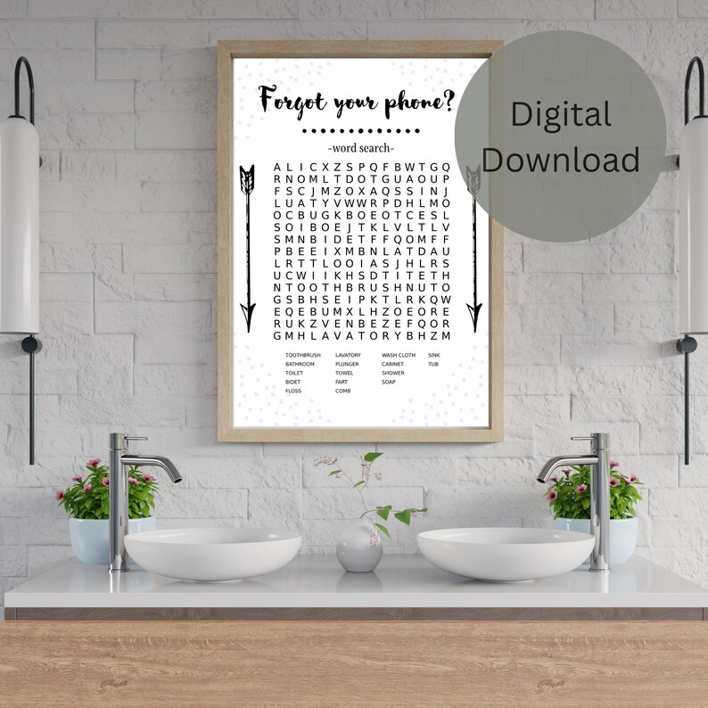 Word Search Bathroom Printable Wall Art With Gray Dots Funny Bathroom ...