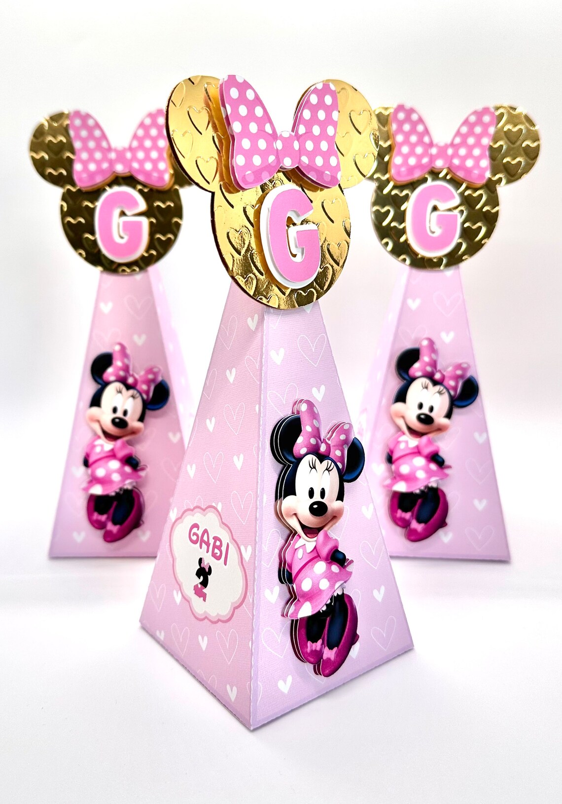 Pink Minnie Mouse Pyramid Favor Box Pink Minnie Mouse Box Pink Minnie ...