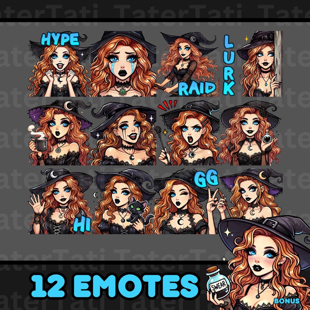 Witch Bae - Witch Emote Pack | Twitch Emotes | 13 Emotes | Ginger ...