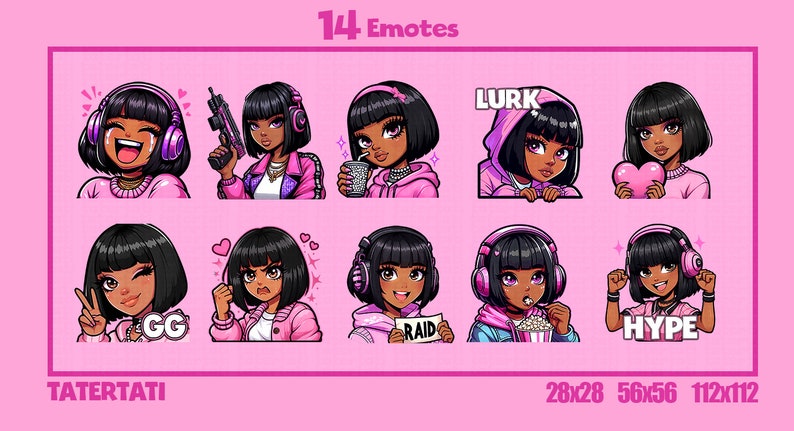 Twitch Emotes | Pink Aesthetic| Brown Girl | Black Bob | Black Girl - Etsy
