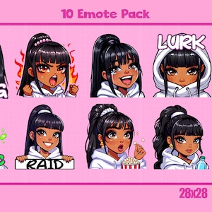 Cute Twitch Emotes | 10 Emote Pack | Dark Hair | Ponytail W/ Bangs ...