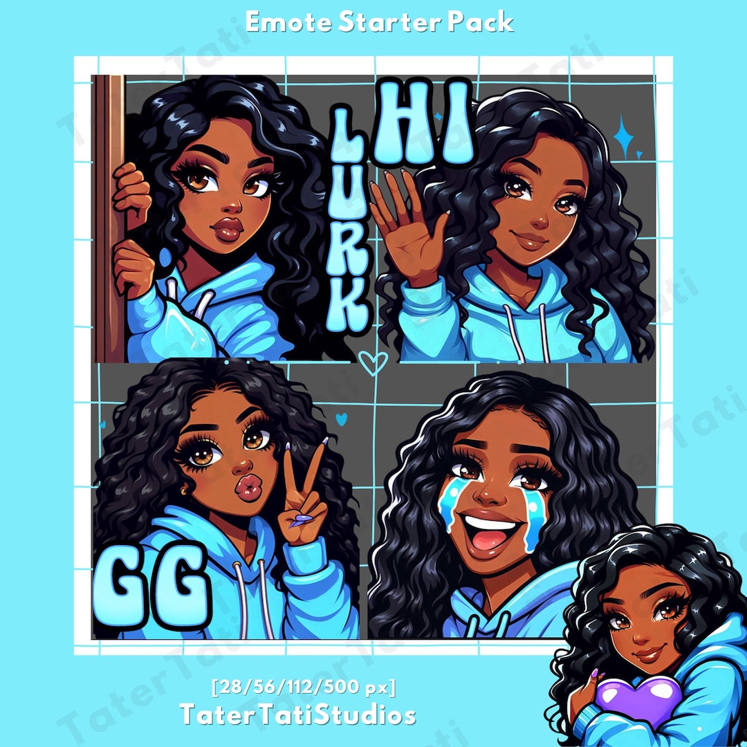 Twitch Emotes | Emote Starter Pack | Brown Girl | Curly Hair | Brown ...
