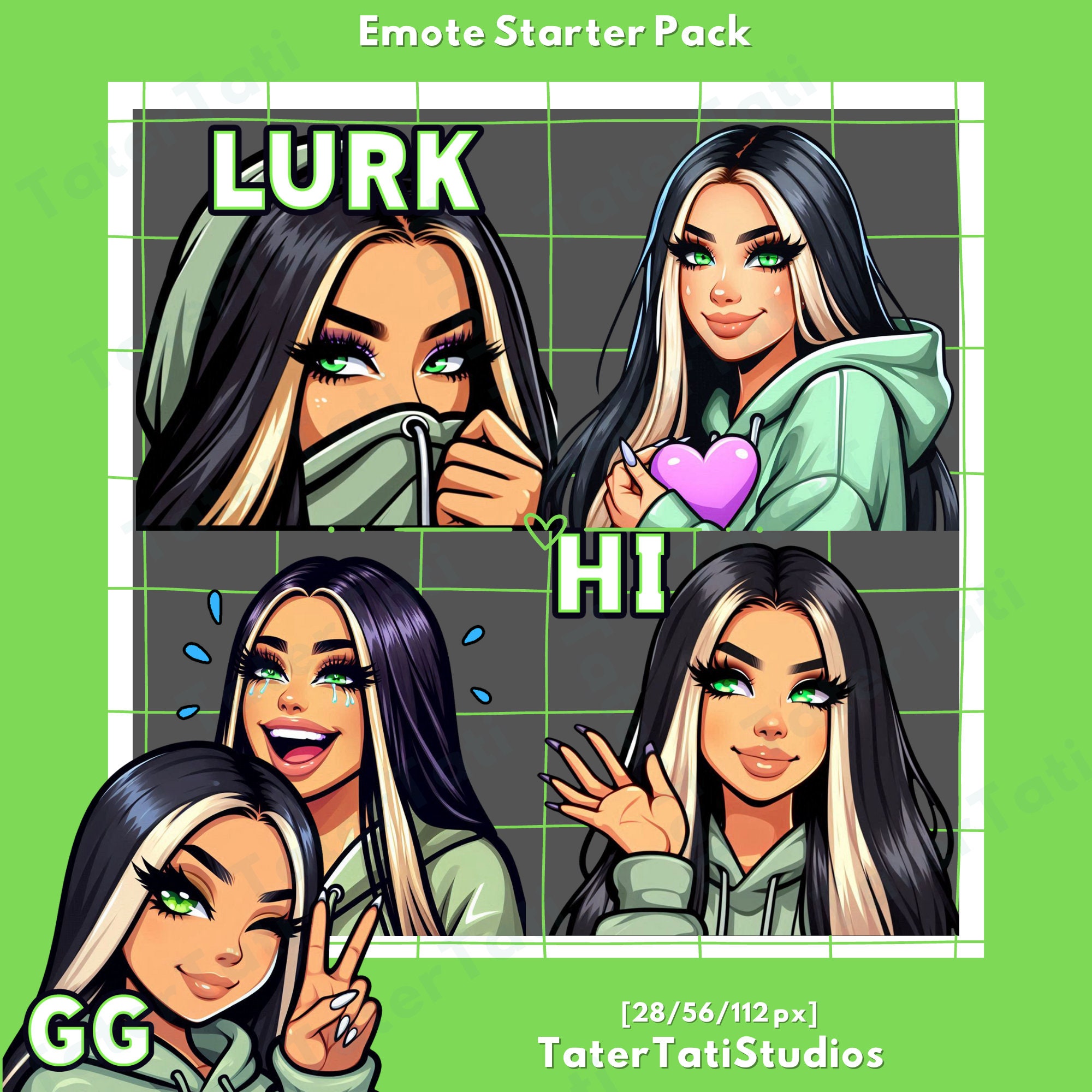 5 Emote Starter Pack Dark Hair Green Eyes updated - Etsy