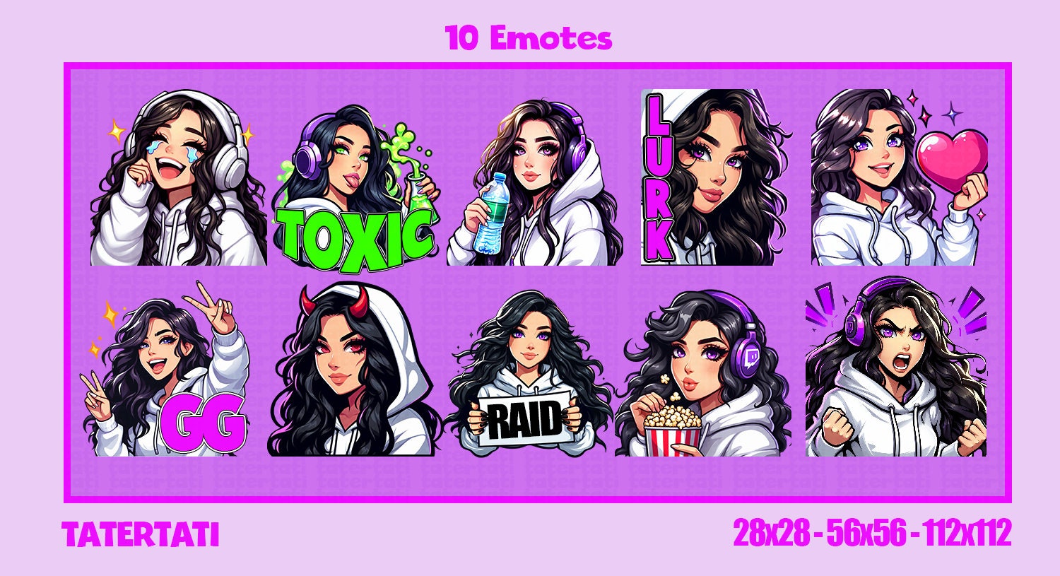 Twitch Emotes 10 Emote Pack Dark Hair Wavy Hair - Etsy Canada