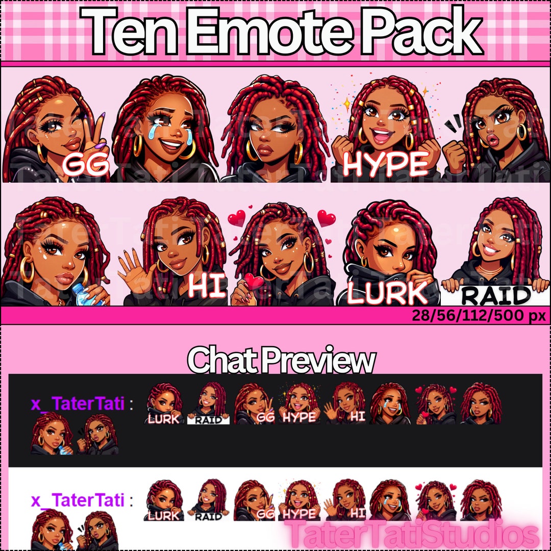 Twitch Emotes | 10 Emote Pack | Red Locs | Brown Eyes (requested) - Etsy
