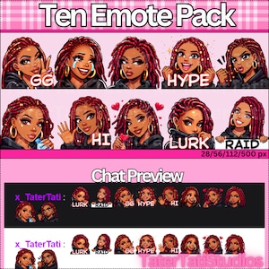 Twitch Emotes | 10 Emote Pack | Red Locs | Brown Eyes (requested) - Etsy