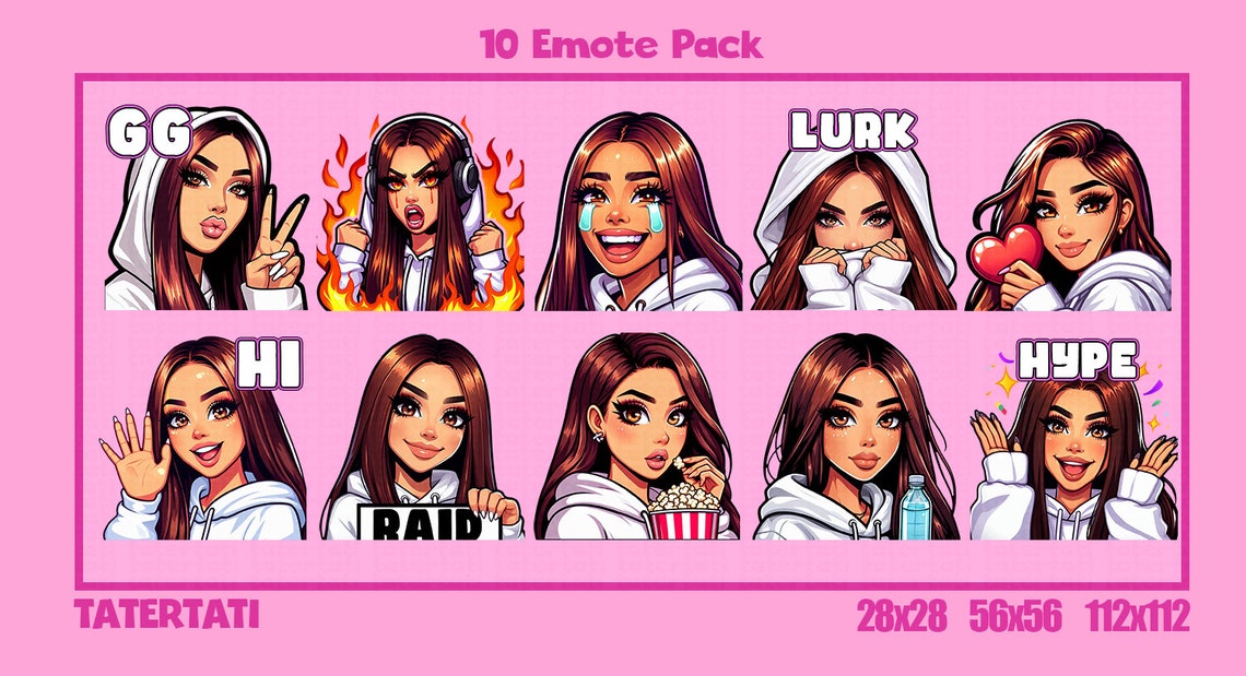 Twitch Emotes | 10 Emote Pack | Copper Hair | Latina |straight Hair ...
