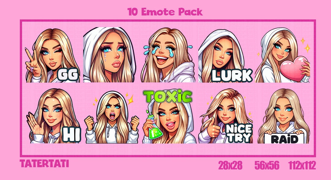 Twitch Emotes | 10 Emote Pack | Honey Blonde Hair | Blue Eyes - Etsy