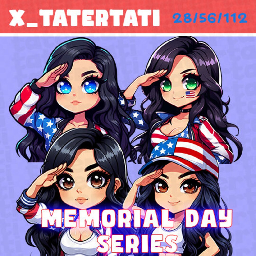 Chibi Patriotic Emote Pack | Saluting Women With Blue, Green, Brown ...