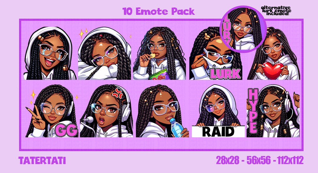 Twitch Emotes | Black Girl | Braids | Glasses (requested) - Etsy
