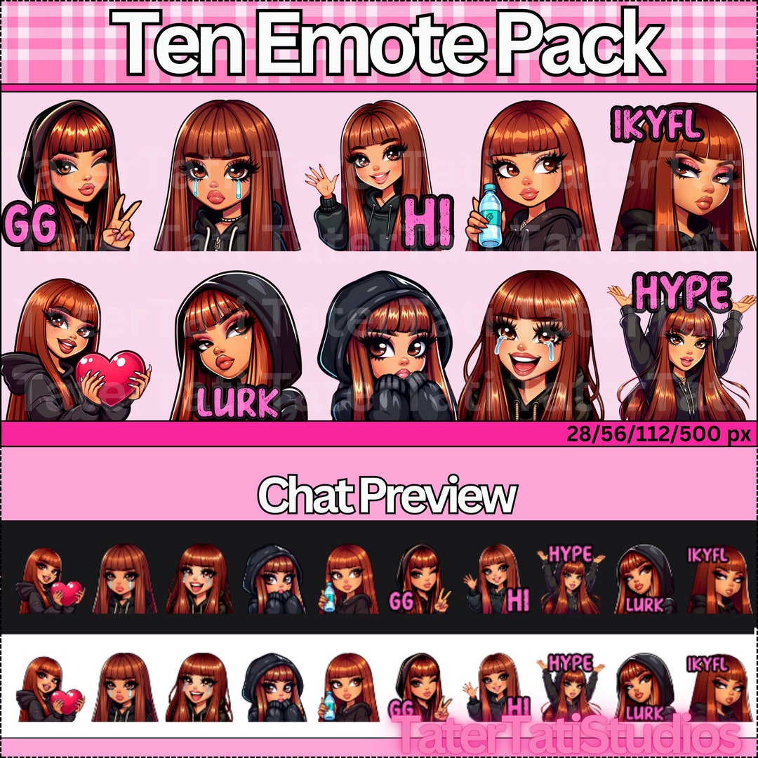 Twitch Emotes | 10 Emote Pack | Red-haired Chibi Emote Pack - Etsy