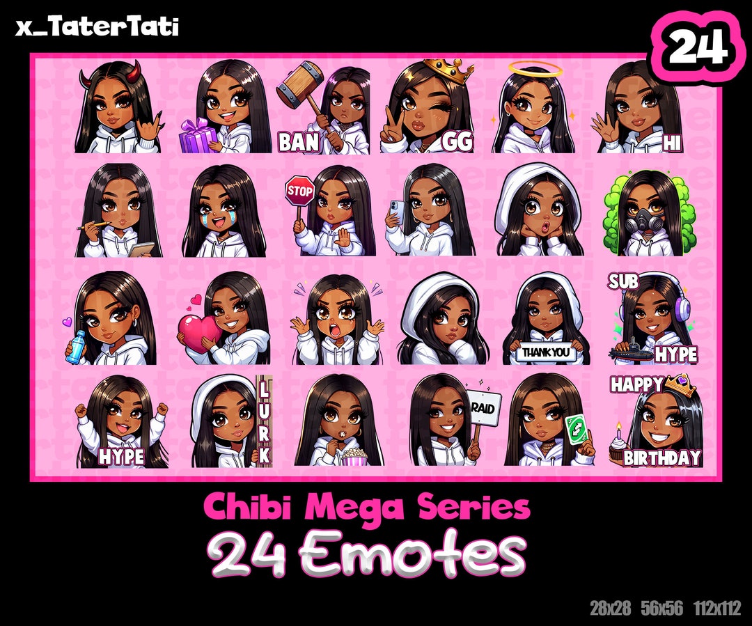 Mega Emote Pack | Chibi Emote | 24 Pack | Brown/straight Hair - Etsy