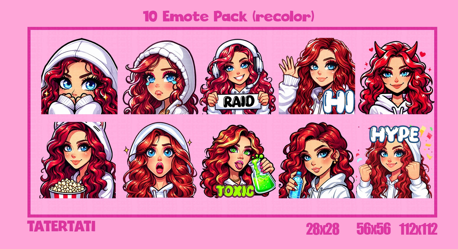 Twitch Emotes | Red Head| Red Hair Girl | Curly Hair | Blue Eyes ...