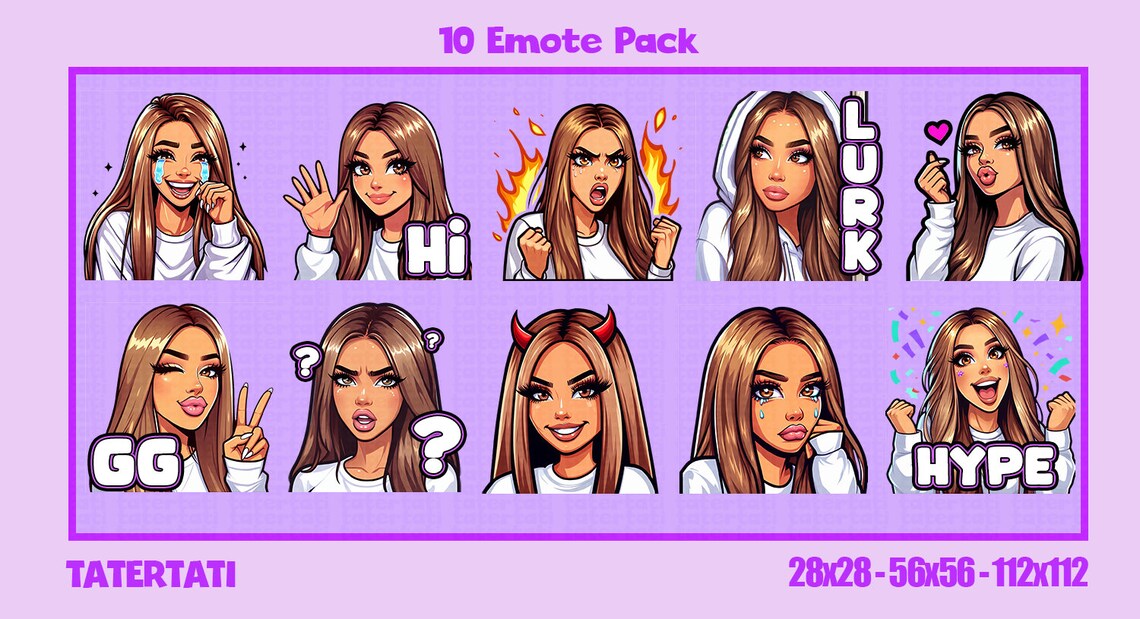 Twitch Emotes | 13 Emote Pack | Light Brown Hair | Brown Eyes ...