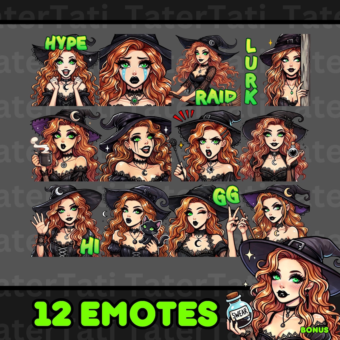 Witch Bae - Witch Emote Pack | Twitch Emotes | 13 Emotes | Ginger ...