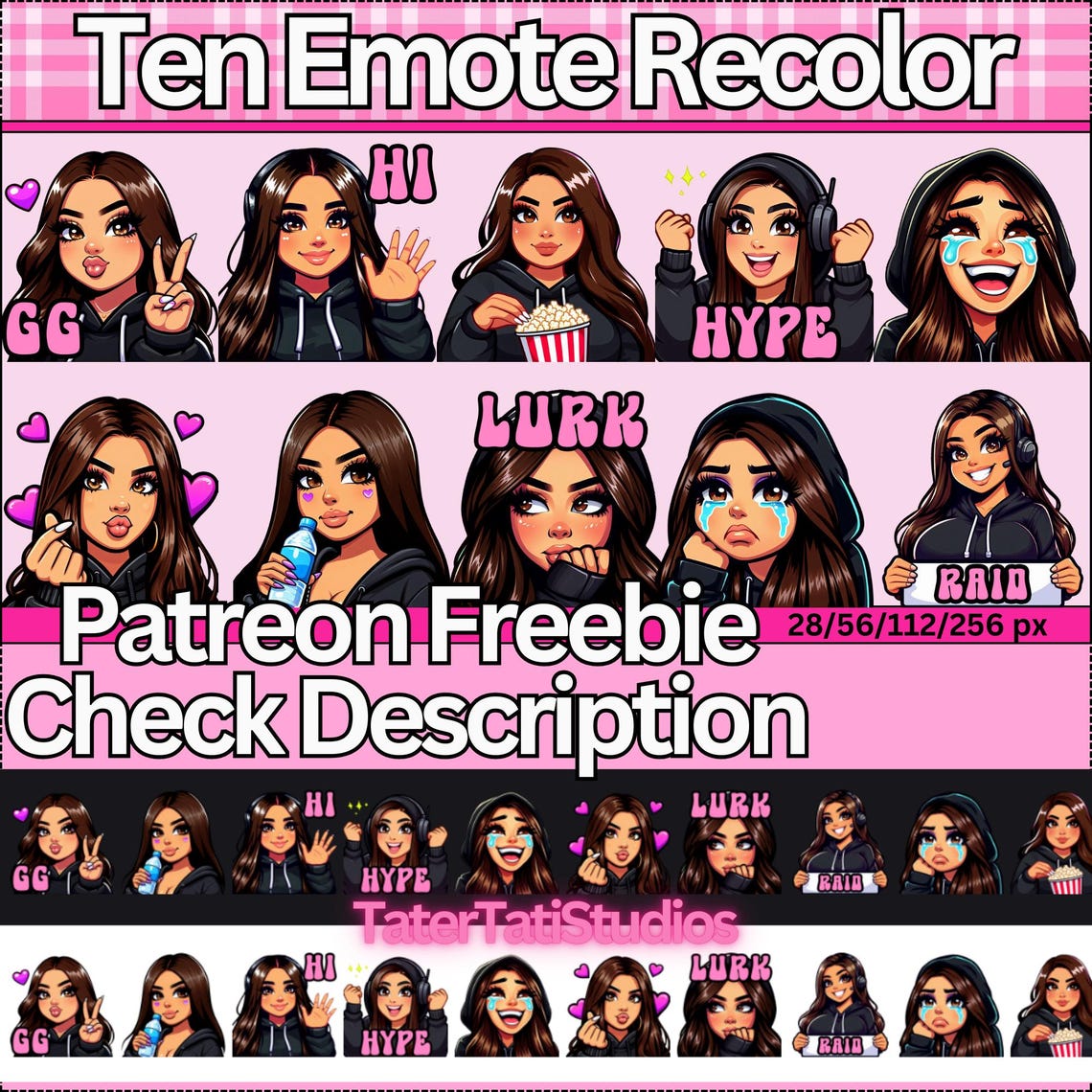 Twitch Emotes | 10 Emote Pack | Plus Size | Dark Hair | Straight Hair ...