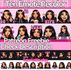 Twitch Emotes | 10 Emote Pack | Plus Size | Dark Hair | Straight Hair ...