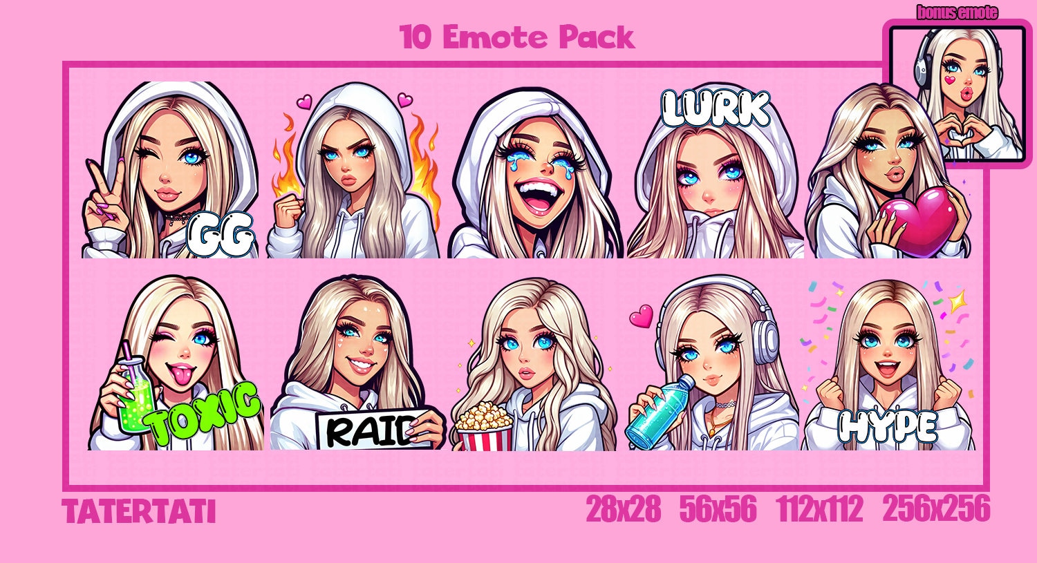 Twitch Emotes | 10 Emote Pack | Blonde Hair | Blue Eyes (requested) - Etsy