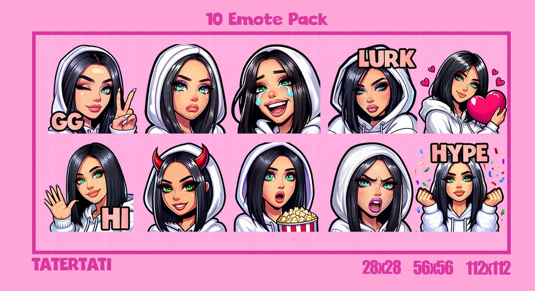 Twitch Emotes | Shoulder Length Dark Hair | Green Eyes (requested) - Etsy