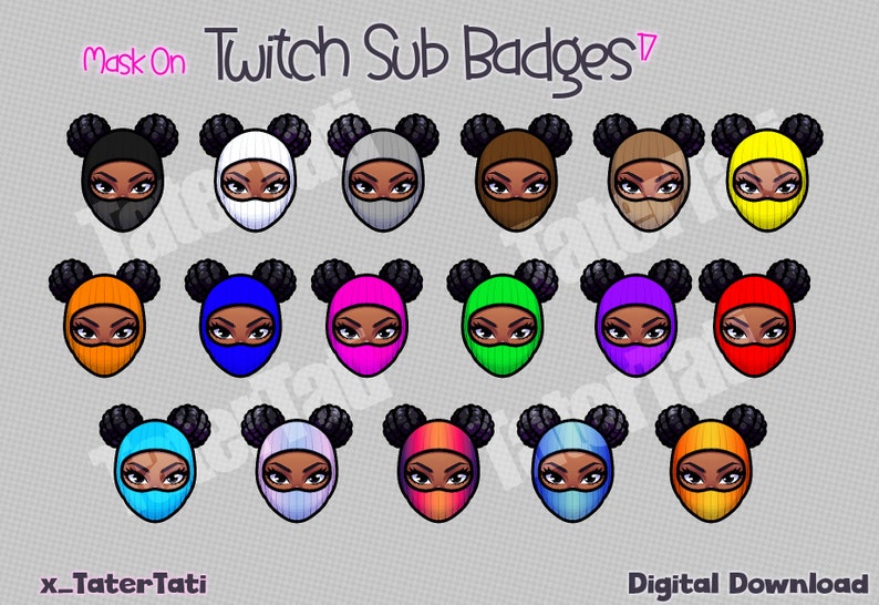 Twitch Sub Badges | Bit Badges | Black Girl | Mask - Etsy