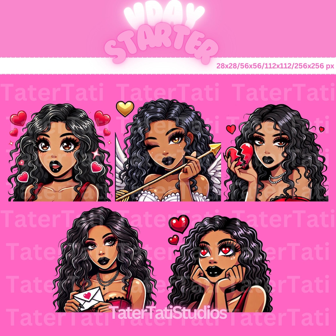 Twitch Emotes | VDAY Emote Starter Pack | Brown Skin| Wavy Black Hair ...