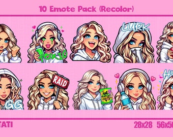 Twitch Emotes 10 Emote Pack Dark Brown Hair Curly Hair Brown Eyes ...