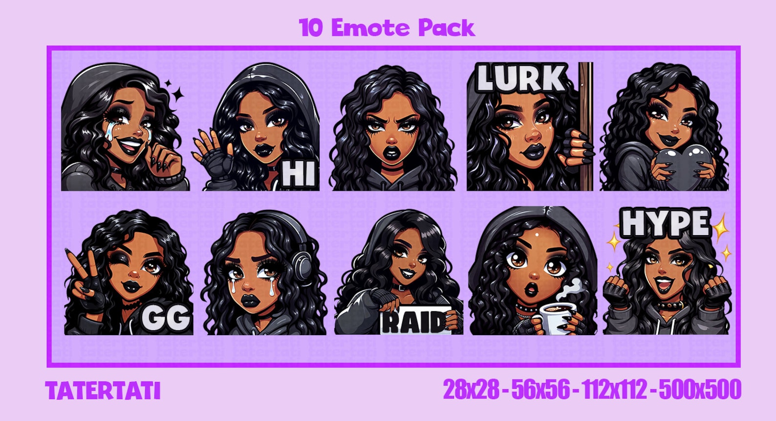 Twitch Emotes | 10 Emote Pack | Brown Girl | Curly Hair | Brown Eyes ...