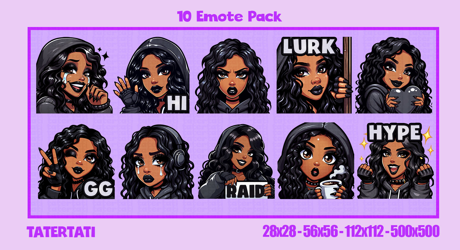 Twitch Emotes | 10 Emote Pack | Brown Girl | Curly Hair | Brown Eyes ...