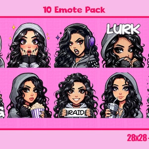 Twitch Emotes | 10 Emote Pack | Dark Hair | Curly Hair | Brown Eyes ...