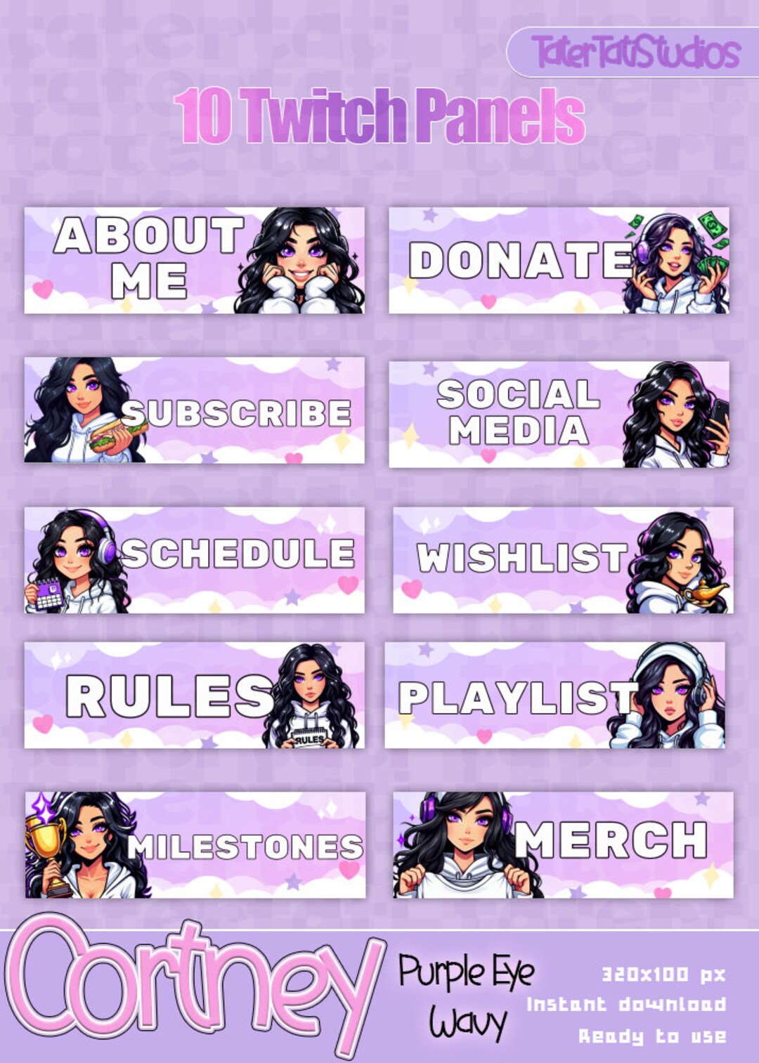 Twitch Panels | Dark Hair + Wavy | - Etsy