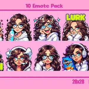 Twitch Emotes | 10 Emote Paket | Gläser | Braunes Haar | Blaue Augen ...