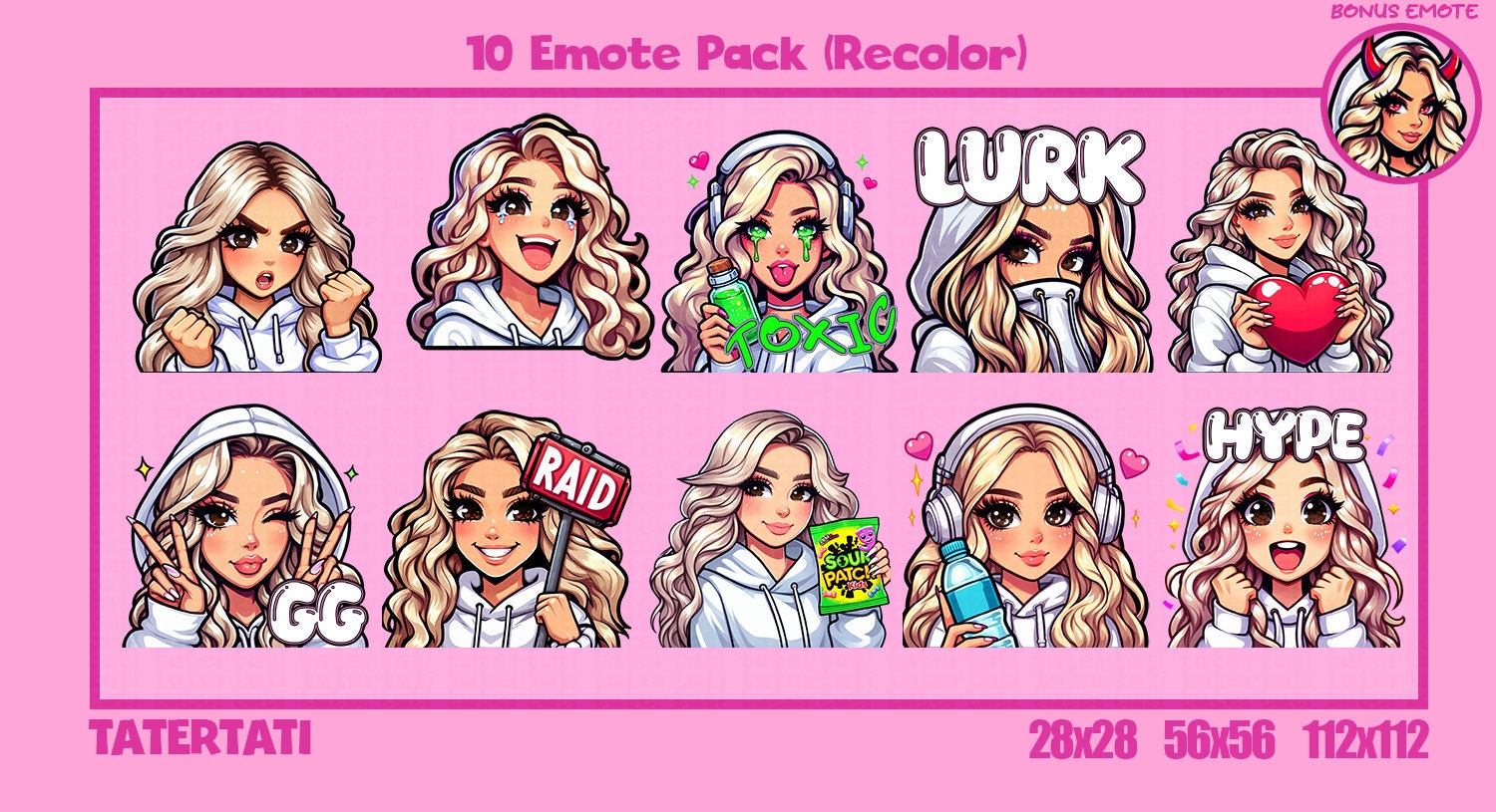 Twitch Emotes 10 Emote Pack Blonde Hair Brown Eyes recolor - Etsy